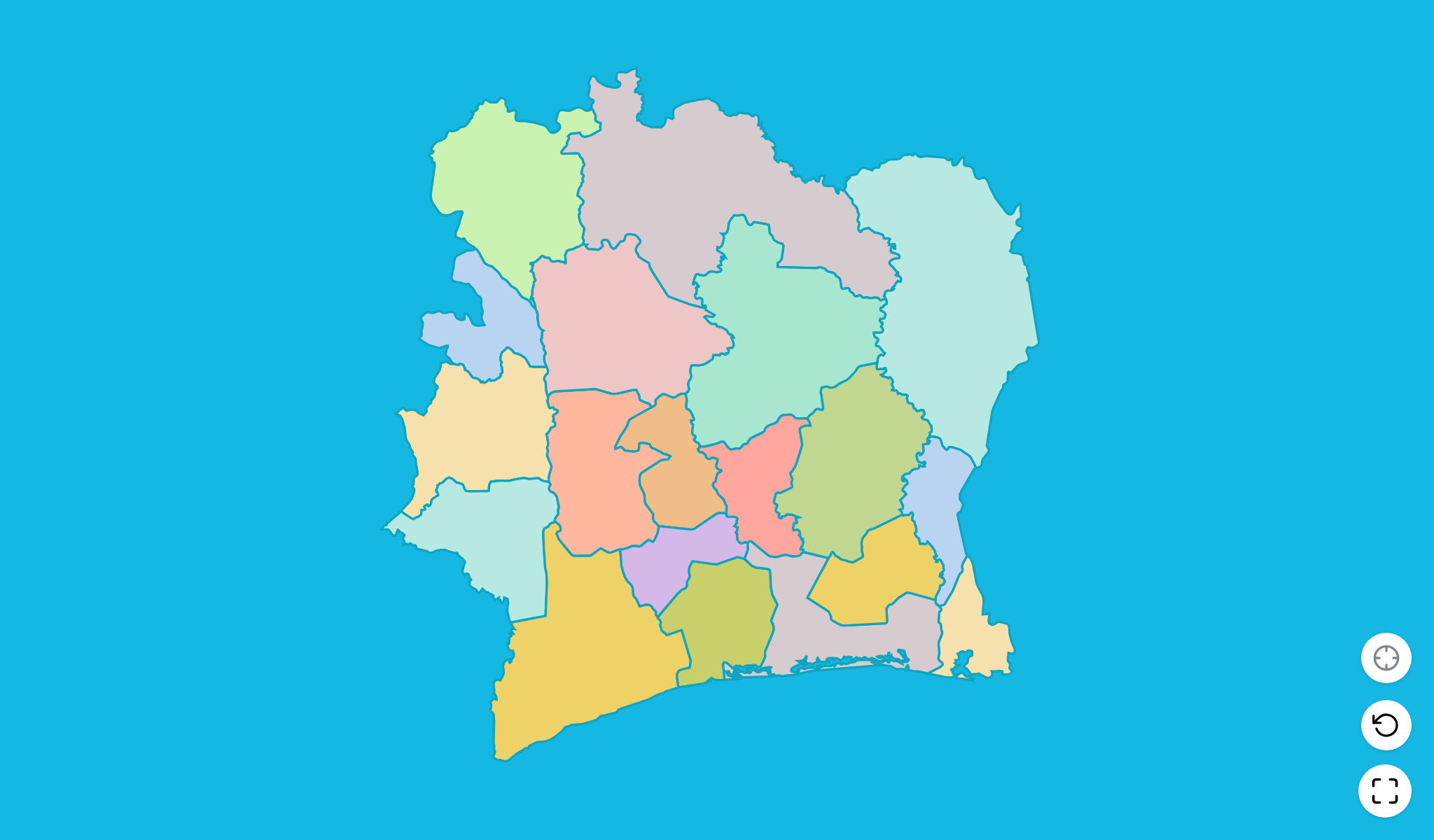 Distritos de Costa de Marfil Juego de Quiz de Mapa en Línea